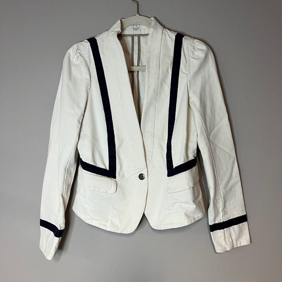 LOFT | Jackets & Coats | Loft Preppy Cream Black Trim Blazer Jacket ...